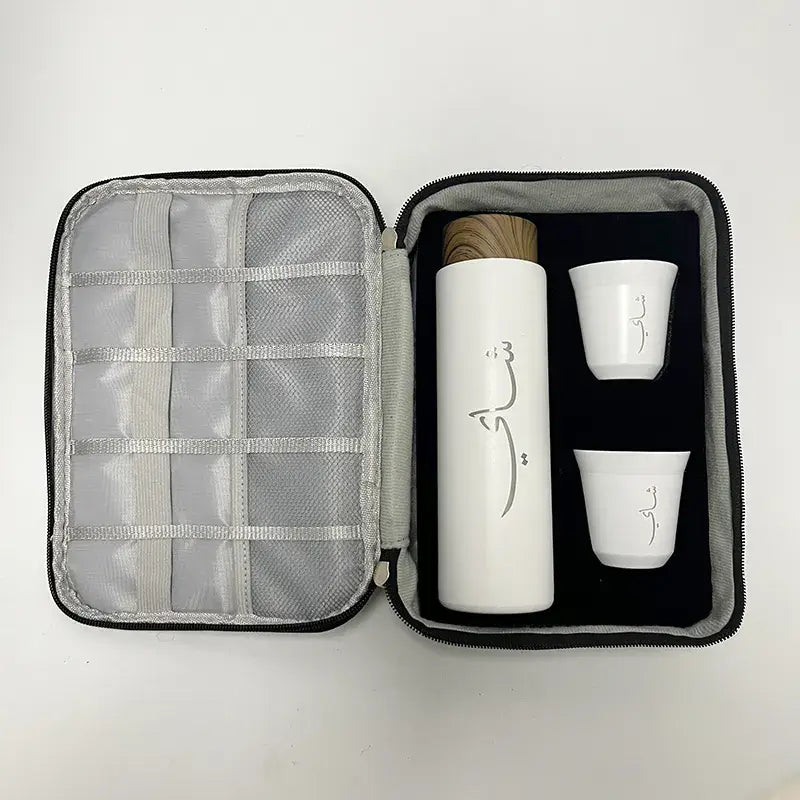 Double Wall Insulated Stainless Steel Tea Flask with 2 Cups and Bag ...