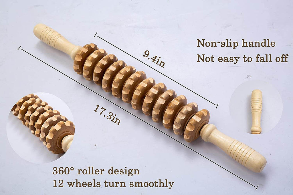 Wood Point Stick 12 Wheels Massager